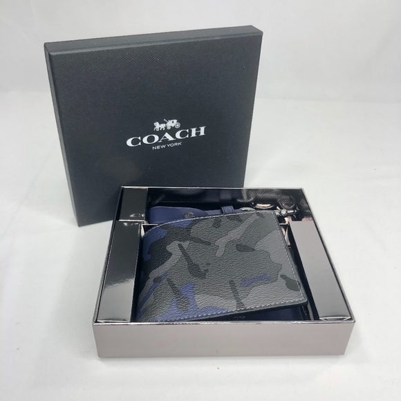 Coach | Bags | Coach Boxed Camo Wallet Blue Keychain Set | Poshmark